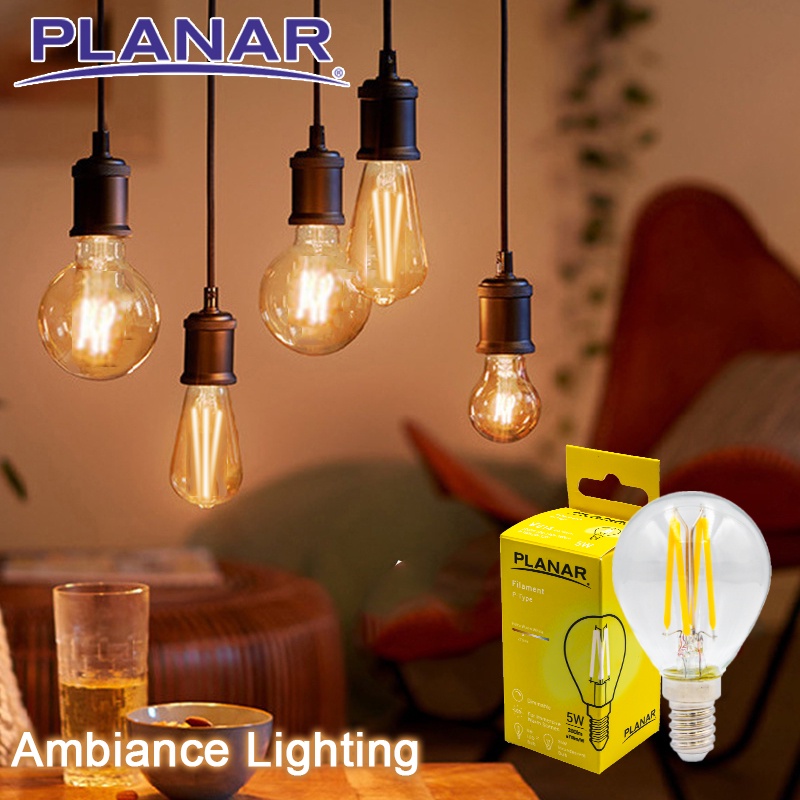 Planar (USA Brand) Filament Type-P Retro LED Bulb E14/E27 5W 220-240V ...