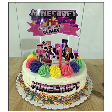 Minecraft Theme Cake Topper Set Girl Version | Shopee Singapore