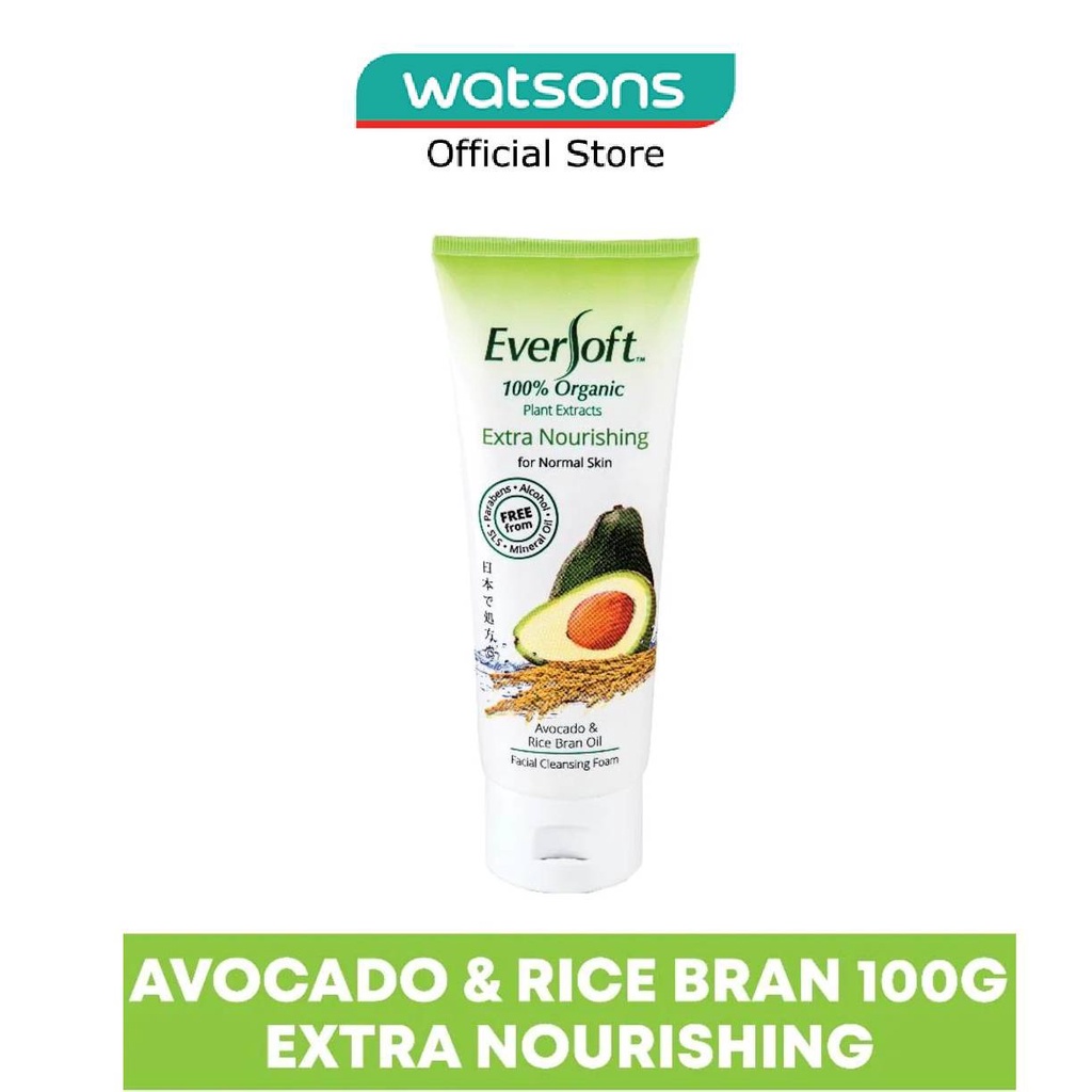 EVERSOFT Organic Avocado & Rice Bran Facial Cleanser 100g | Shopee ...