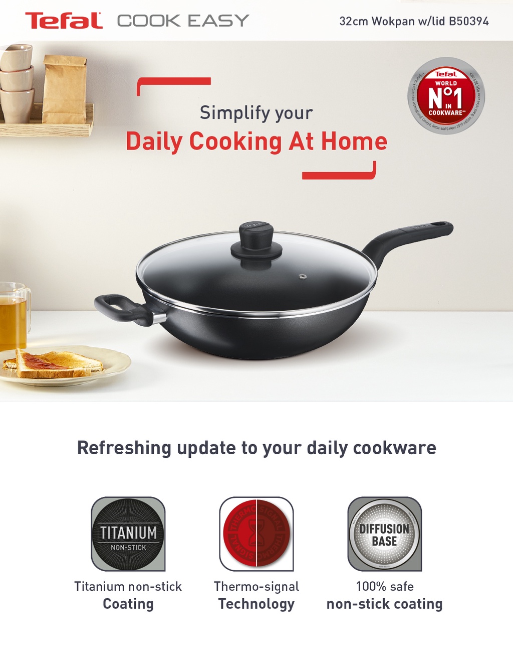 Tefal Cook Easy Range Wok Pan, Chinese Wok 28cm/32cm/36cm | Shopee Singapore