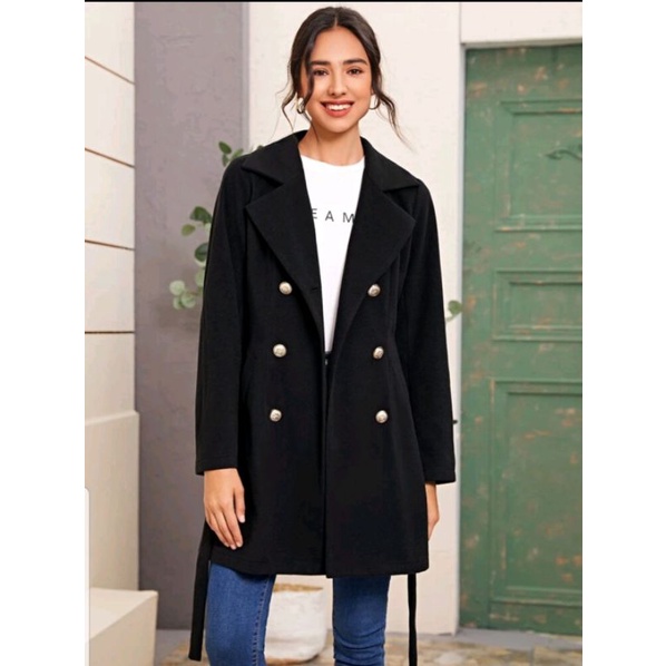 Double-Breasted Black Winter Coat (Medium) | Shopee Singapore