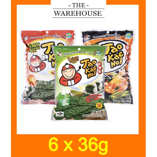 Tao Kae Noi 6 x 32g Seaweed Snacks (Original, Hot&Spicy, Tom Yum ...