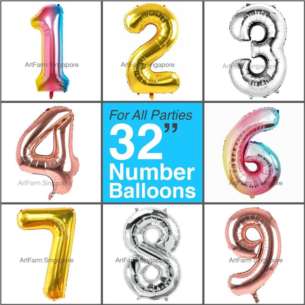 SG 32" Chrome Foil Number Balloons - 4 Colours for Kids’ Birthday ...