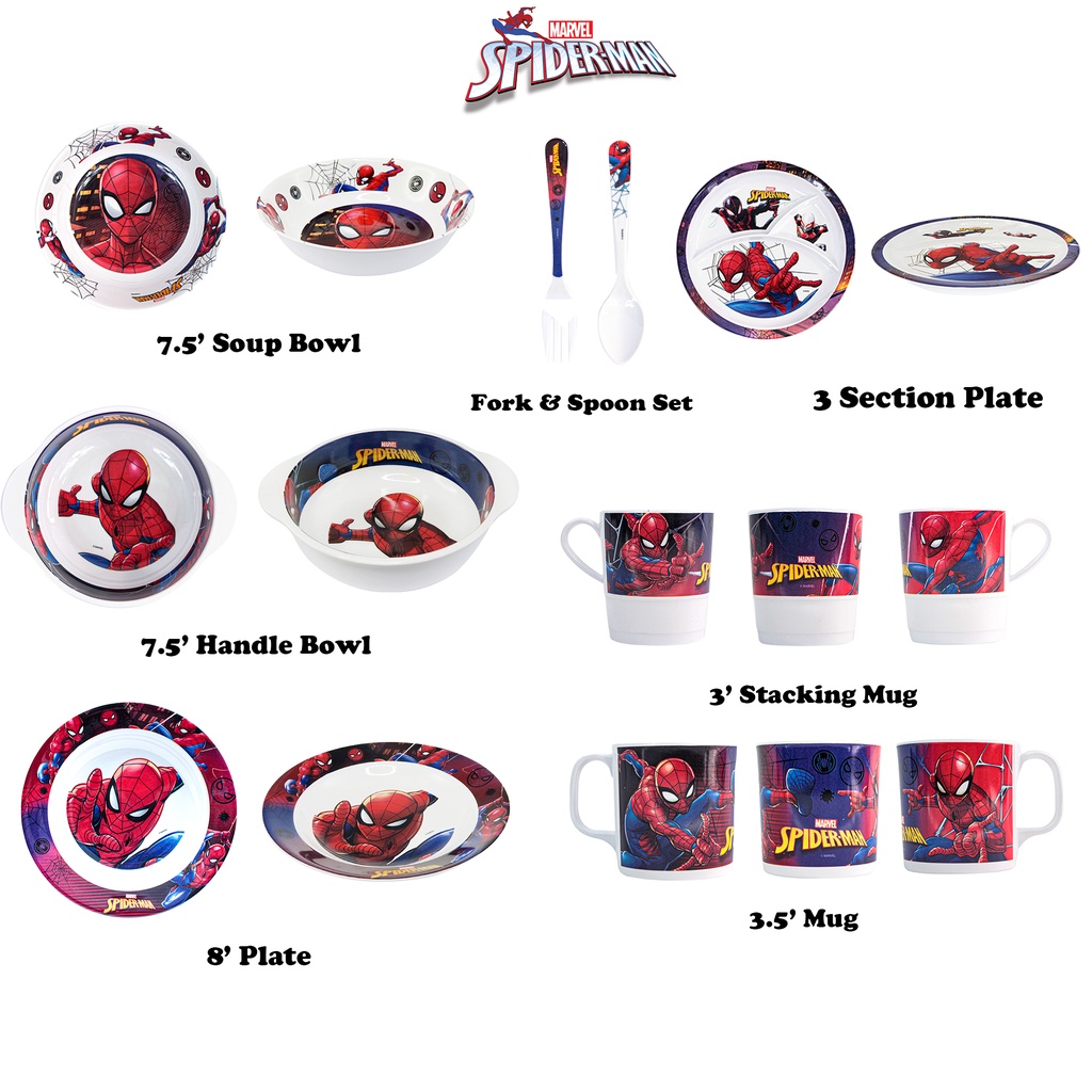 New! Marvel Spiderman Spider-man Melamine Kitchen Dinner Set Plate Mug ...