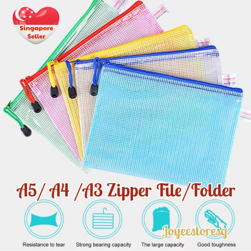 [SG Local] A4 Thickened Grid Transparent File Bag File Bag Zipper Bag ...