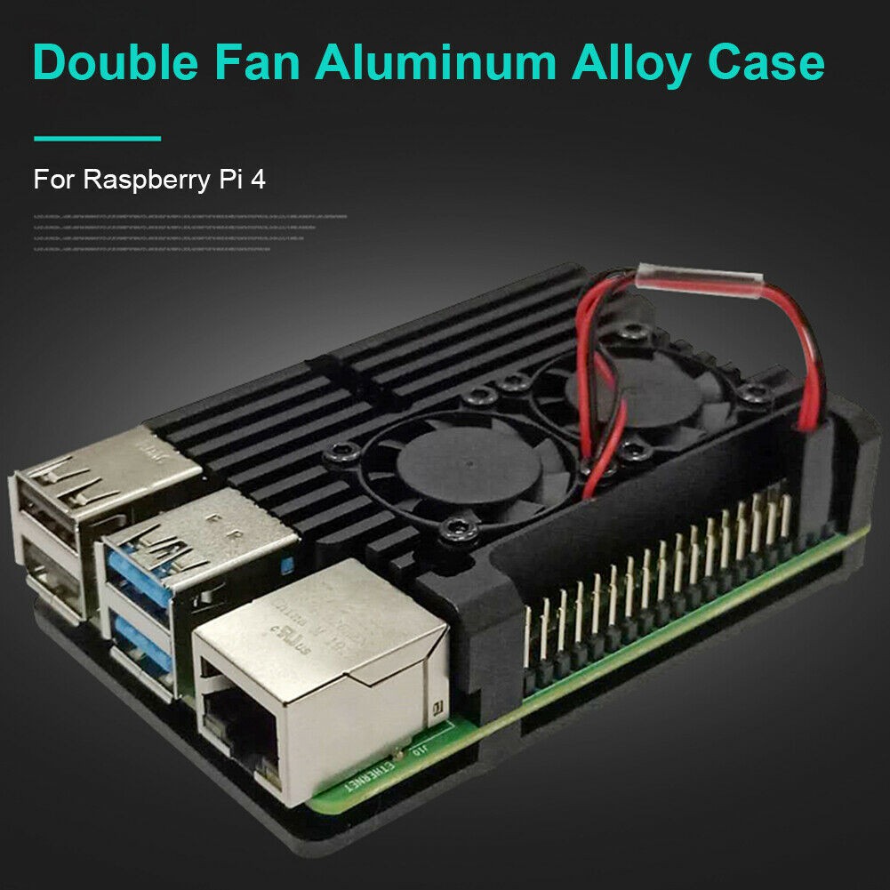 Raspberry Pi 4 B Metal Case ARMOR BLACK Double / Dual Cooling Fan ...