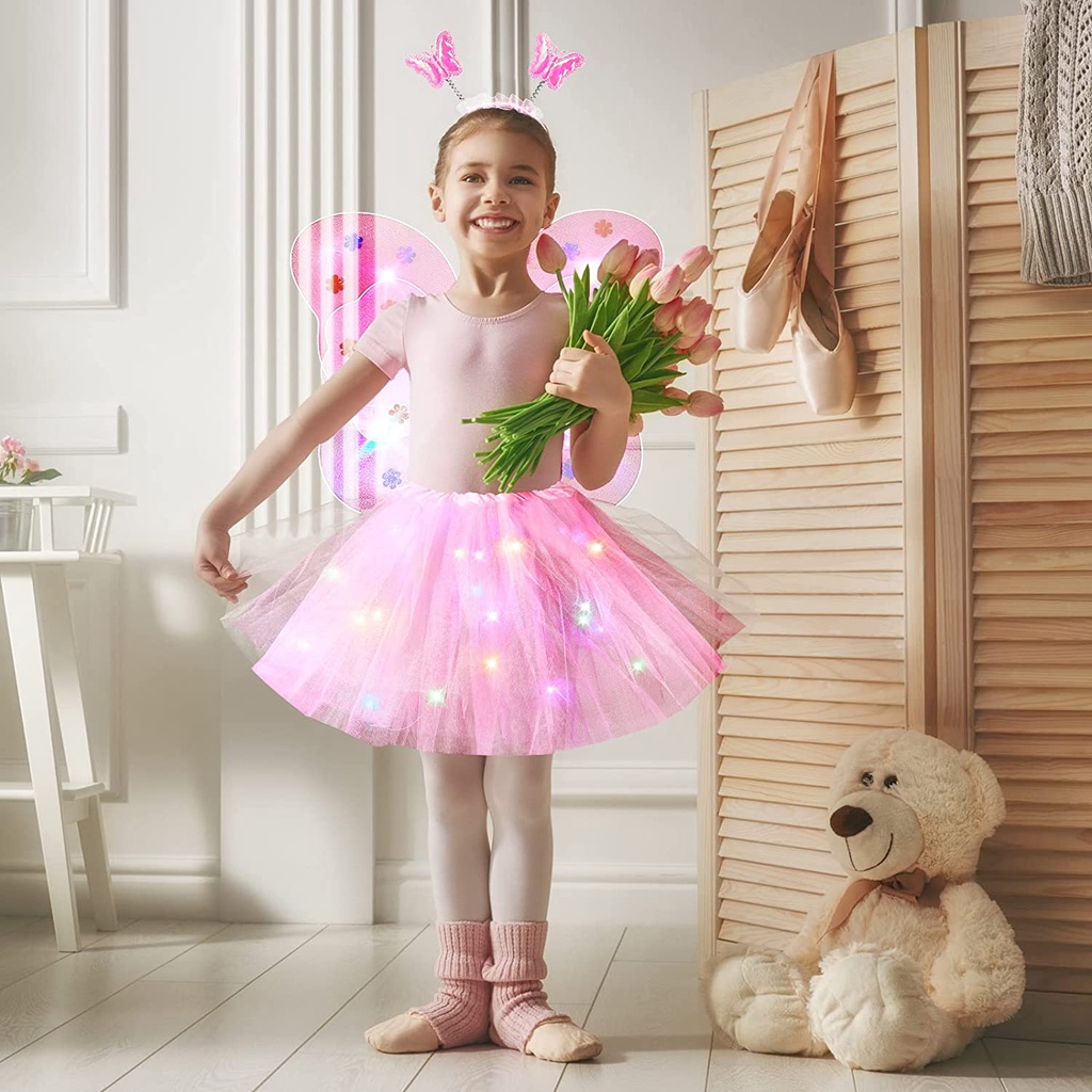 [SG Seller] 4PCS Girl's Costume Set w LED Light Tutu Skirt, Butterfly ...