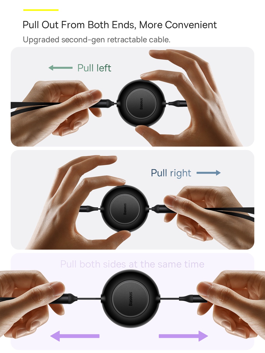 Baseus Retractable 100W 3 IN 1 USB Charge Cable For i14 Samsung Xiaomi ...