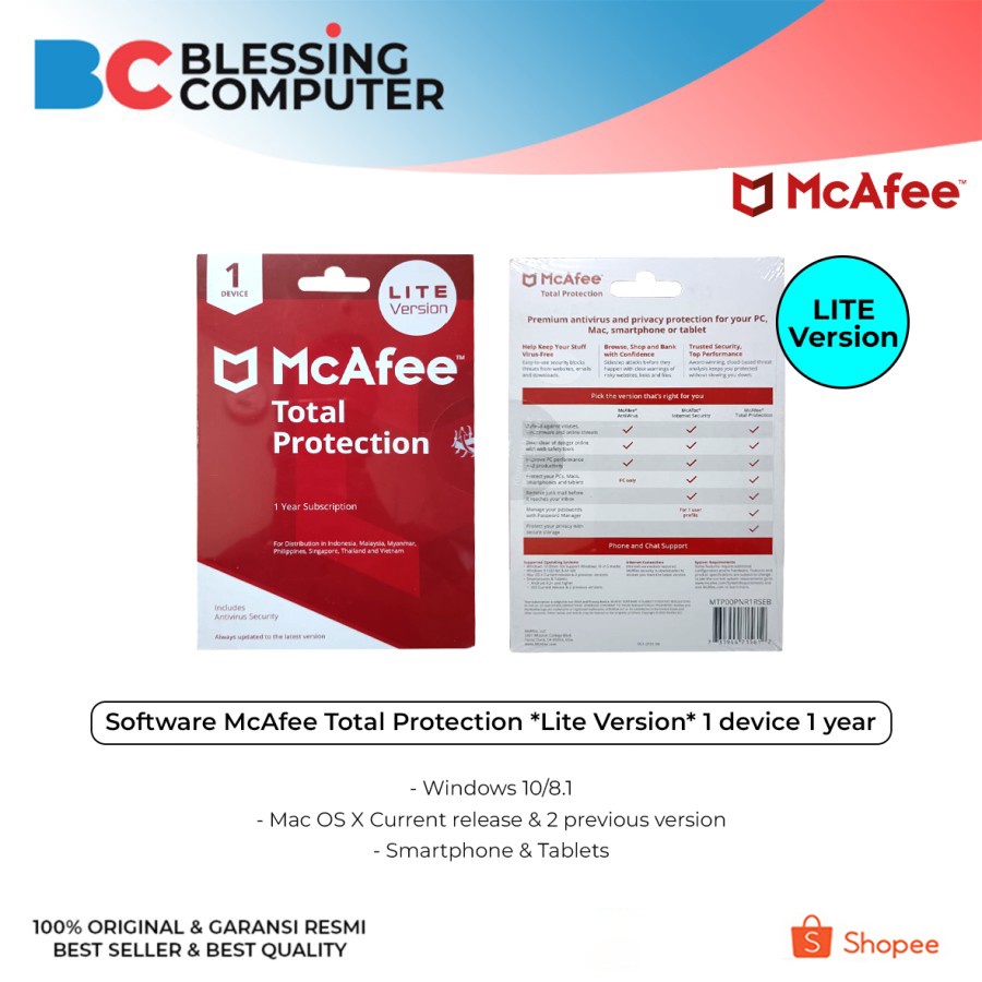 McAfee Total Protection Software *Lite Version* 1 device 1 year ...