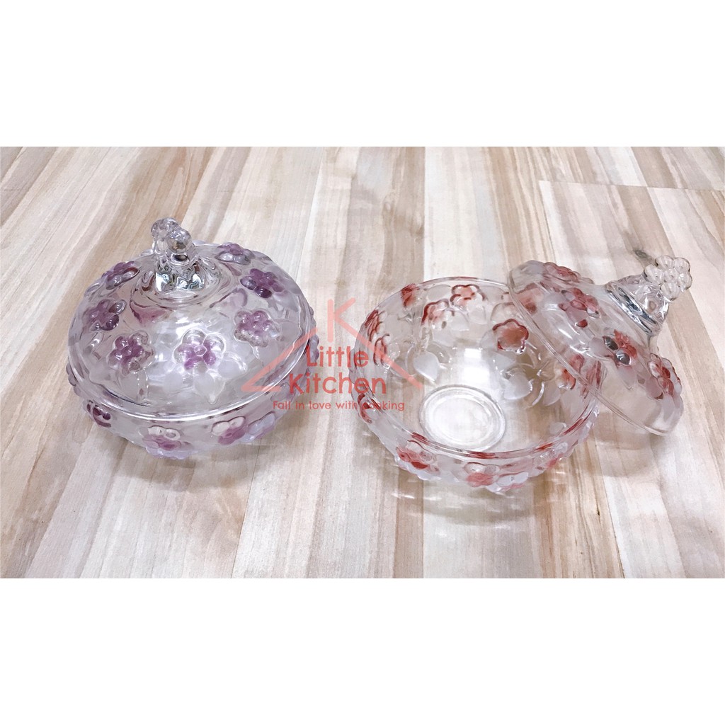 Glass Container with Lid / Sugar Bowl with Cover ( Purple / Pink ...