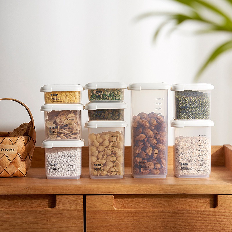 Storage Container Airtight Food Box With Scale Square Clear Sealed Jar ...