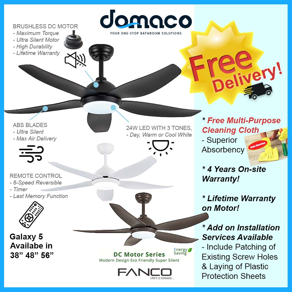 Fanco Galaxy 5 DC Ceiling Fan with 24W LED RGB Light Kit and Remote ...
