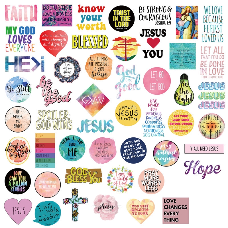 50pcs Jesus Christian Stickers Faith Wisdom Words Decals Waterproof ...