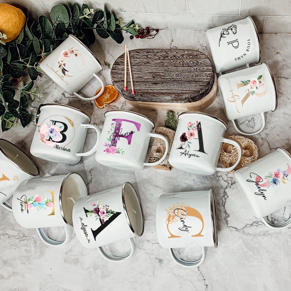 Letter + Name Custom Enamel Mug Personalized Mugs Creative Gifts ...