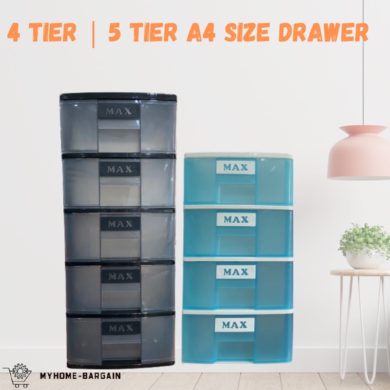 MYHOME | 4/5 TIER PLASTIC A4 DRAWER | DESK/HOME/OFFICE STATIONARY ...