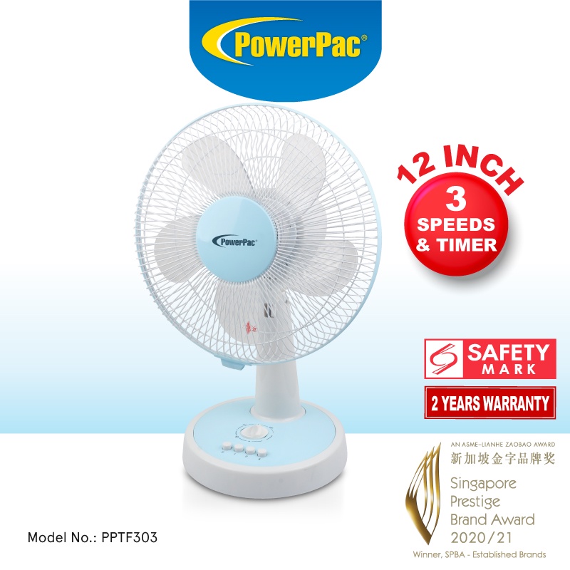 PowerPac 12" Desk Fan – High Velocity, Adjust. Tilt, Oscillation, Quiet ...