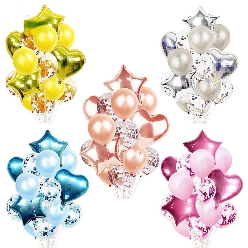 14pcs Confetti Baloons Foil Balloon Set Wedding anniversary Latex ...