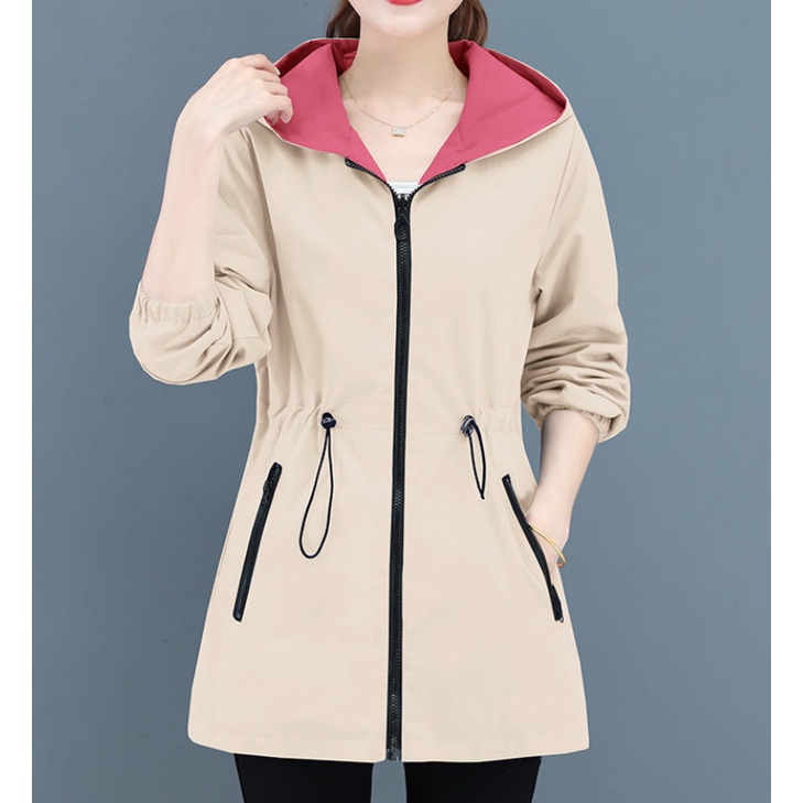 Double-sided long trench coat women spring and autumn windbreaker ...