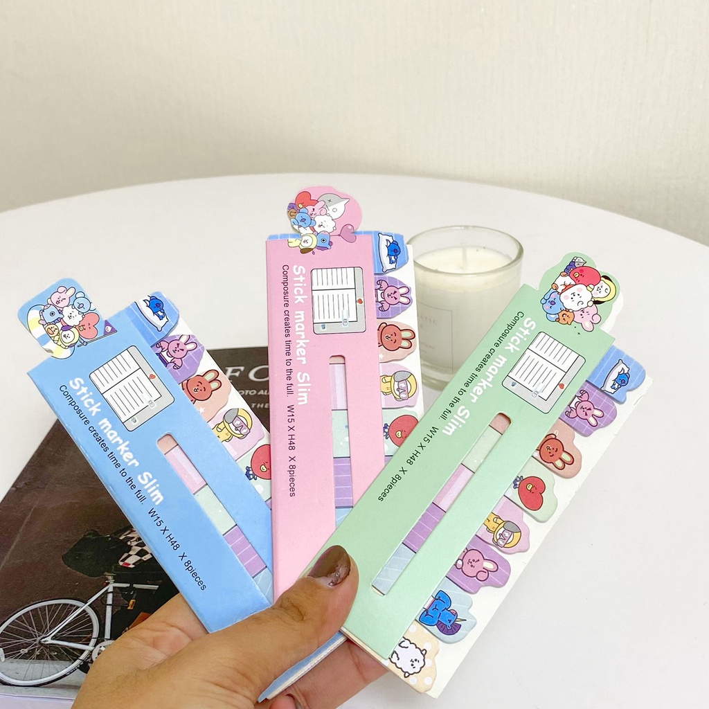 Sticky NOTES SLIM BT21/Book Divider/MINI MEMO PAD Character MOTIF BT21 ...