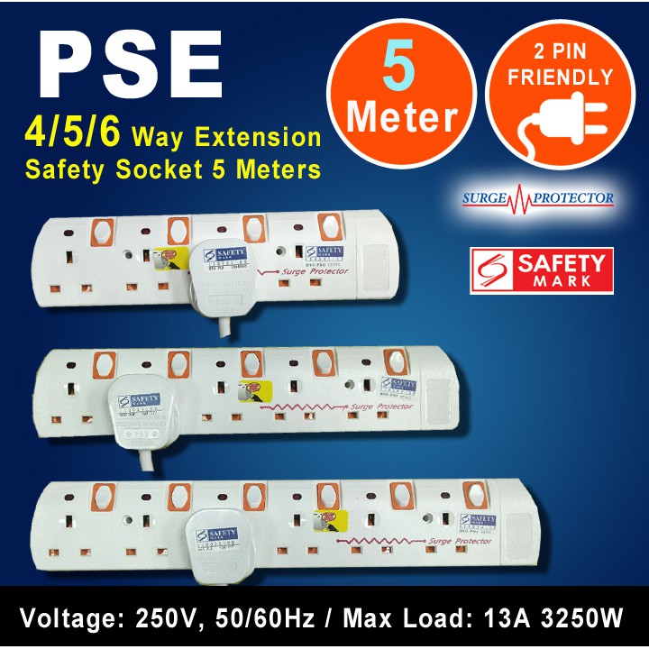 4/5/6 Way Extension Safety Socket with Surge Protection & Singapore ...
