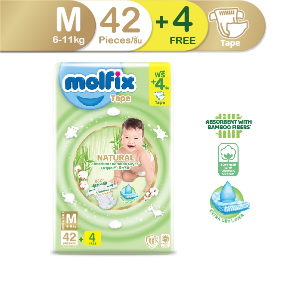 Molfix Natural Tape Diapers M 42+4pcs | Shopee Singapore
