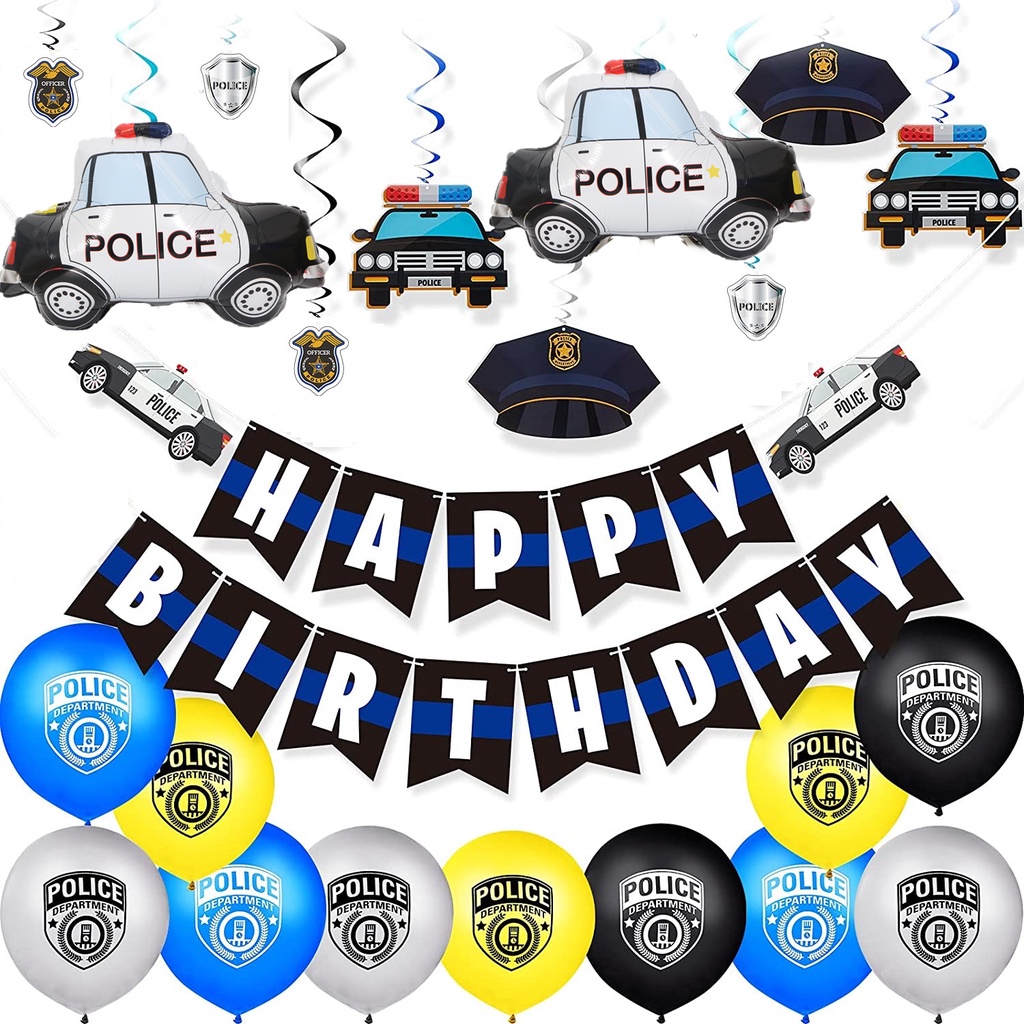 Baby Boy Police theme Birthday Party Decorations Kit car Party Swirls ...