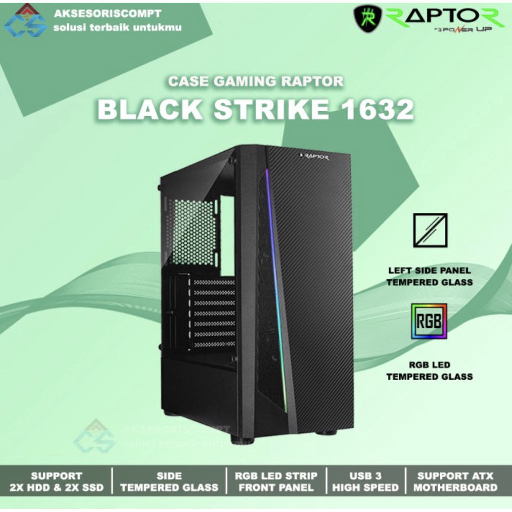 Powerup Raptor 1632 Black Gaming Case With RGB Led Strip - Gaming Case ...