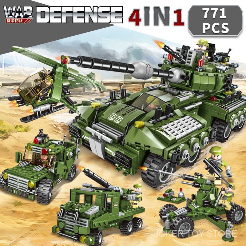 771pcs Building Blocks Lego Military 4 in 1Tank Vehicle Helicopter ...