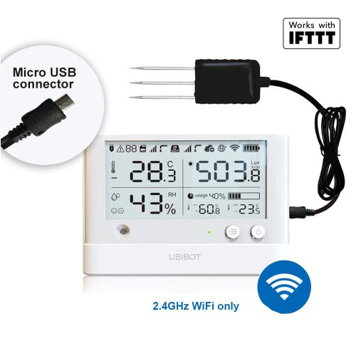 UbiBot WS1-Pro Wi-Fi Temperature Humidity Light Data Logger with Soil ...