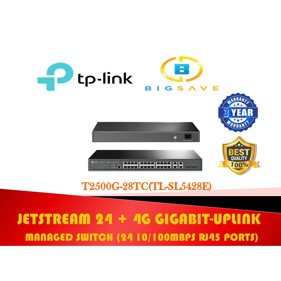 TP-LINK T2500-28TC(TL-SL5428E) JETSTREAMTM 24 + 4G GIGABIT-UPLINK MANAGED SWITCH (24 10/100MBPS ...