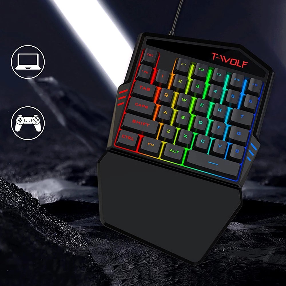 T-WOLF T19 One-Handed Mechanical Feel Gaming Keyboard Ergonomic Mini ...