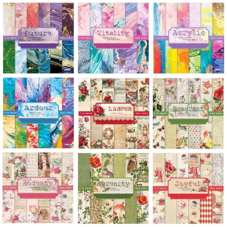 Paper Pack 6"x6" Colorful 12 sheet Art Background Paper Card Making DIY ...