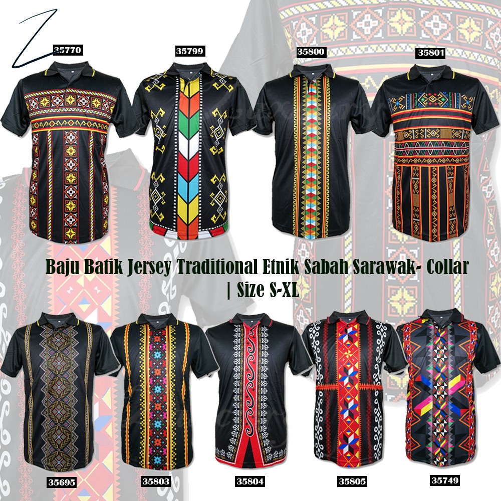 Unisex Baju batik jersey traditional etnik sabah Dusun -Collar Dewasa ...