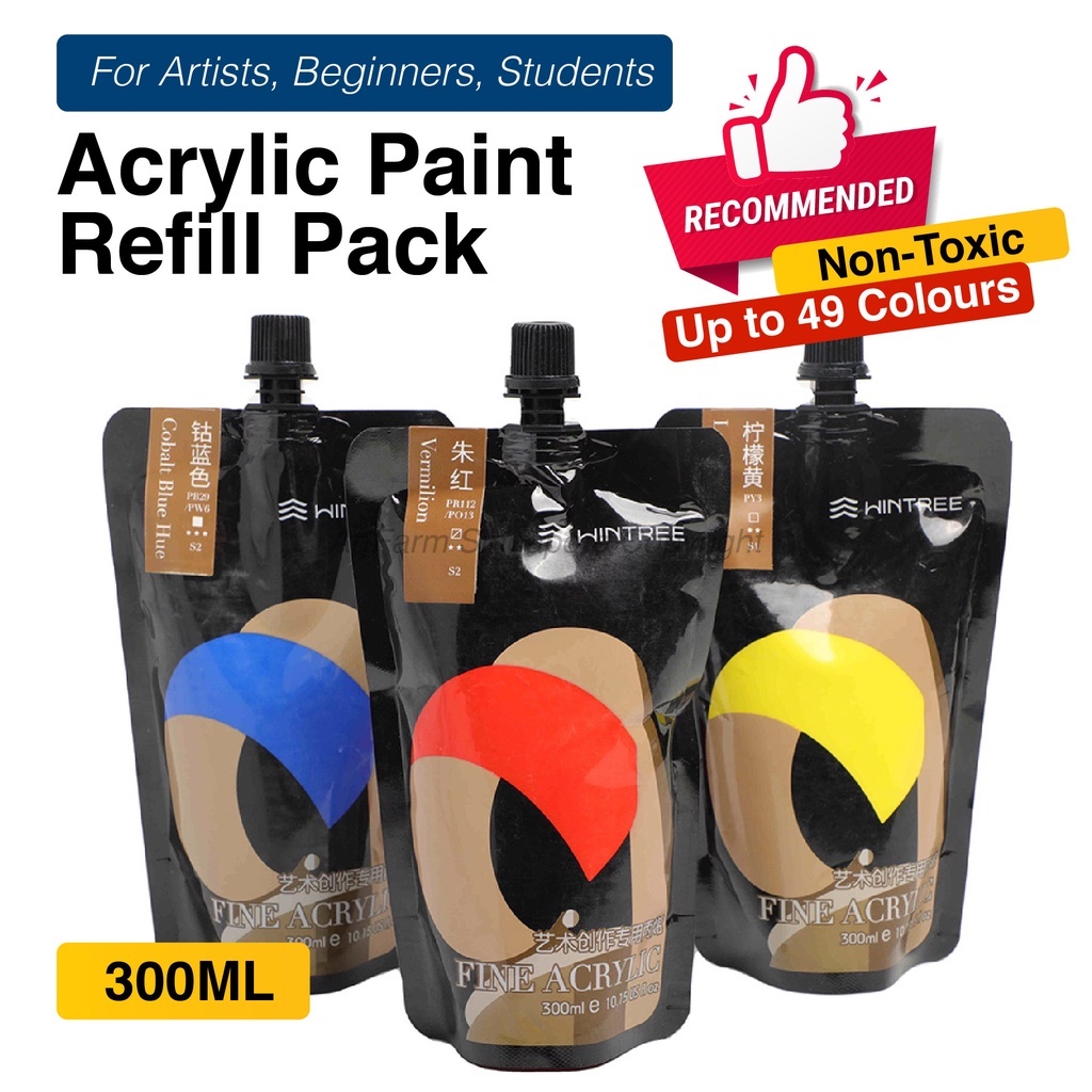 SG 300ML Acrylic Paint Refill Pack - 49 Colours, Non-Toxic High-Quality ...