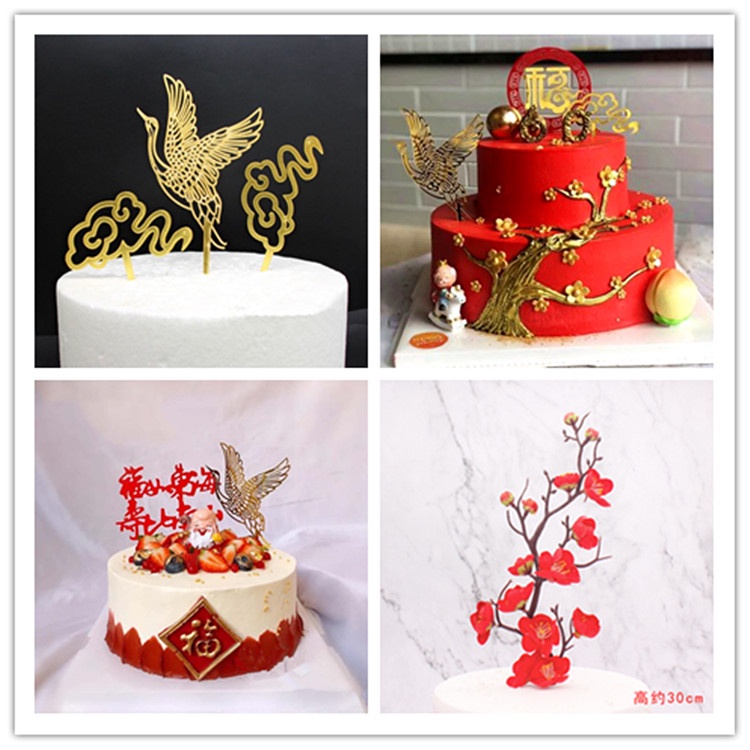 acrylic Crane Birthday Cake Topper Longevity Cake Inserting Card Baking ...