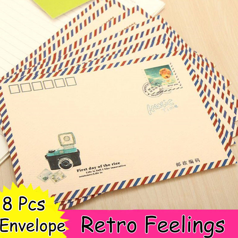 8 Pcs Simple Retro Pure Color Kraft Envelope Creative Nostalgic Letter ...