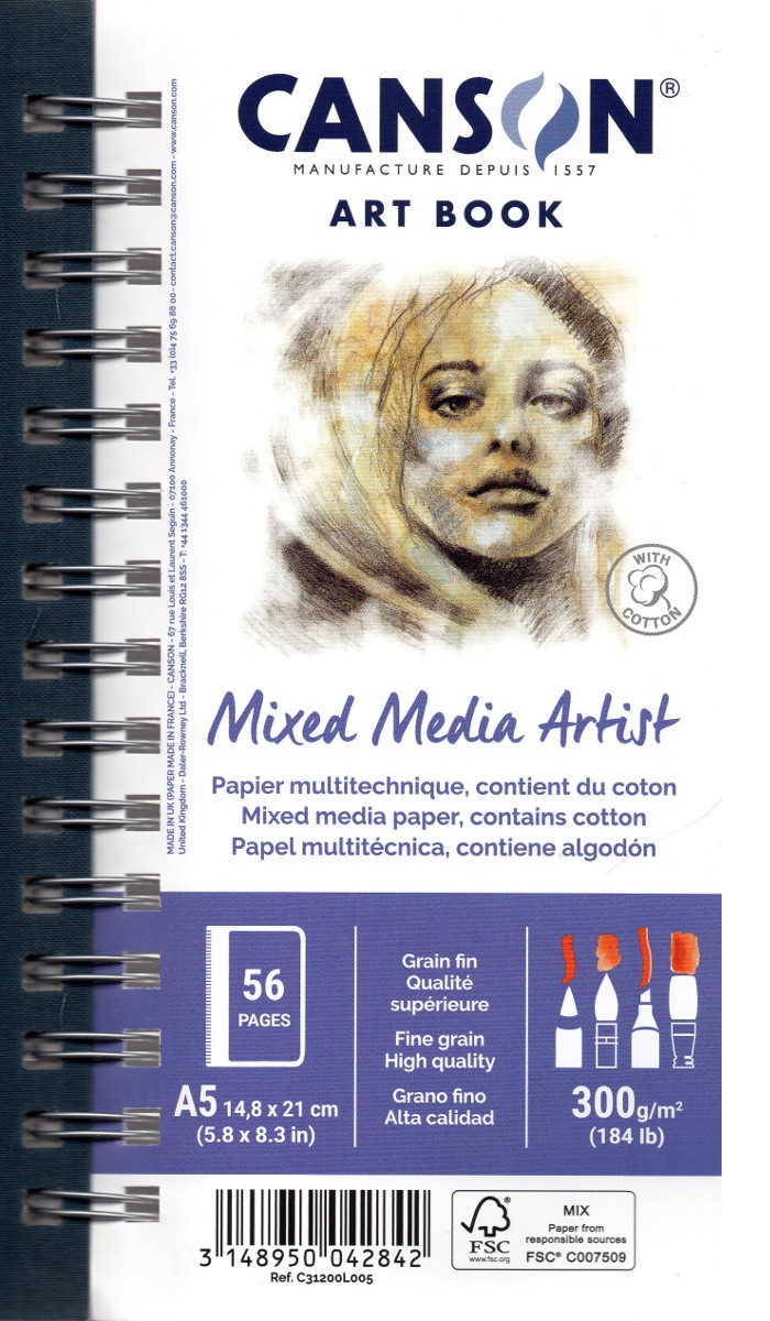 Canson A5 Portrait Mixed Media Artist Spiral-Binding Hardcover Book ...