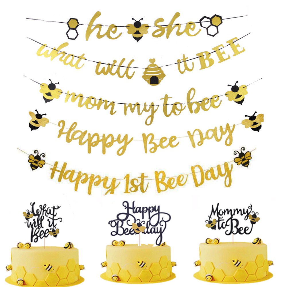 Fangleland Bee Theme Birthday Banner Party Decoration Happy Bee Day Bee Theme Gender Reveal 1st