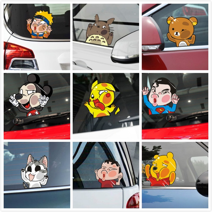 Funny Car Sticker Decals Cartoon Superman Winnie Pooh Bear Hit on Glass ...
