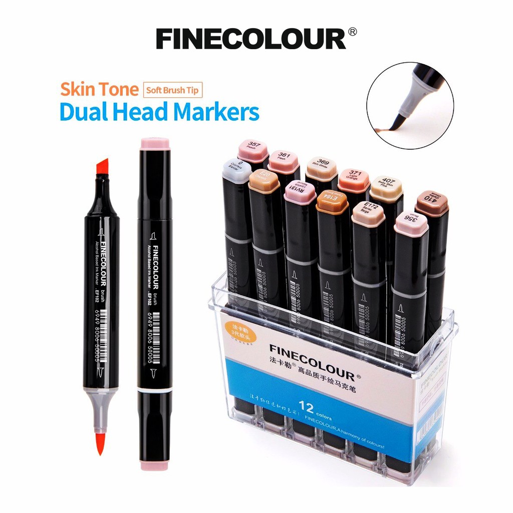 Finecolour 12 Skin Tone Marker Soft Brush Marker Set - Alcohol Based ...