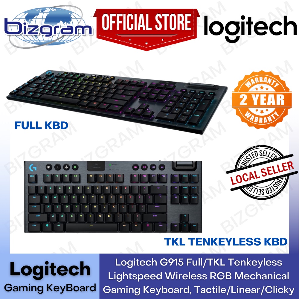 Logitech G915 Full/TKL Tenkeyless Lightspeed Wireless RGB Mechanical ...