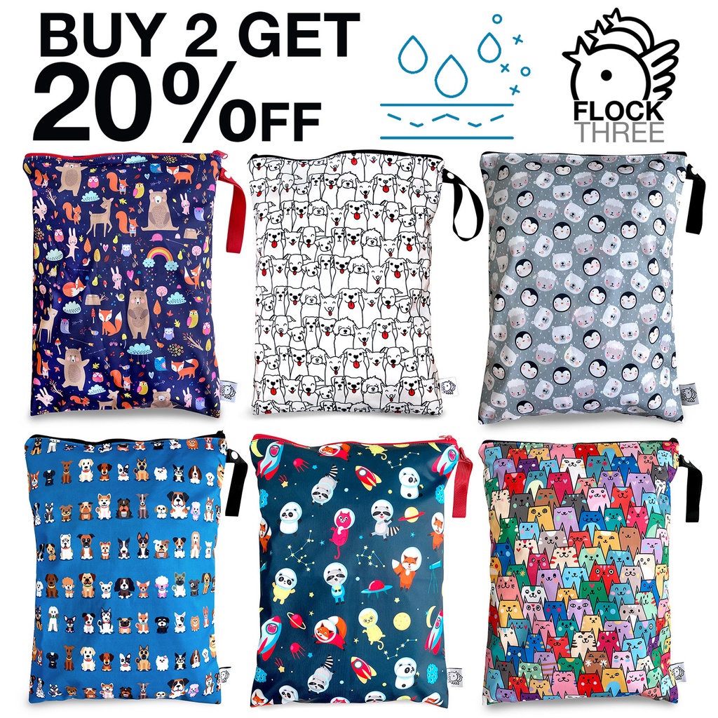 FLOCK THREE Waterproof Washable Reusable Wet Bag Diaper Stroller Bag ...