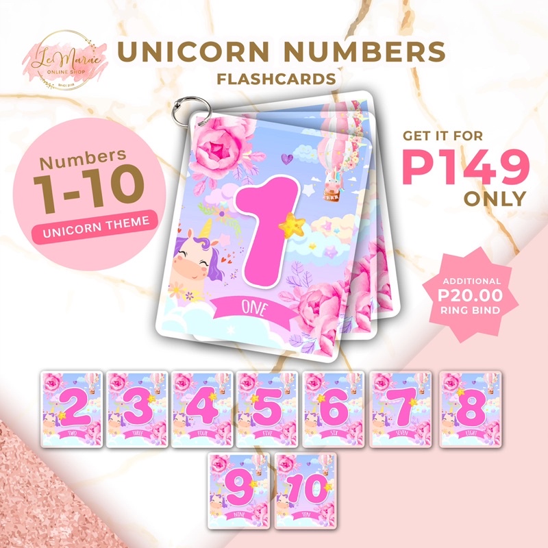 Le Marae Shop - Laminated Flashcards UNICORN THEME (individual) SHAPES ...