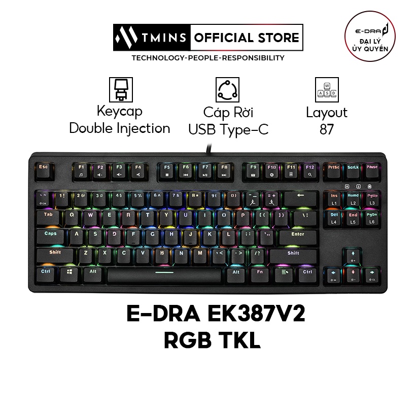 Mechanical gaming keyboard E-Dra EK387v2 RGB TKL (E-Dra Switch, New ...