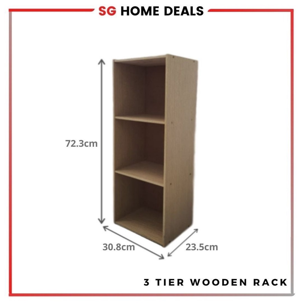 [SG STOCKS] 3 Tier Wooden Multipurpose Rack Book Shelf, Book Cabinet ...