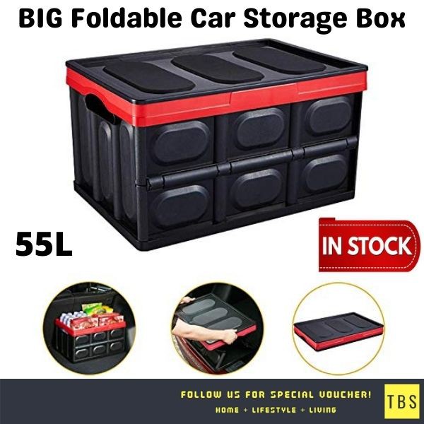 SG STOCKS! 55L BIG Foldable Collapsible Car Boot Organizer Storage Box ...