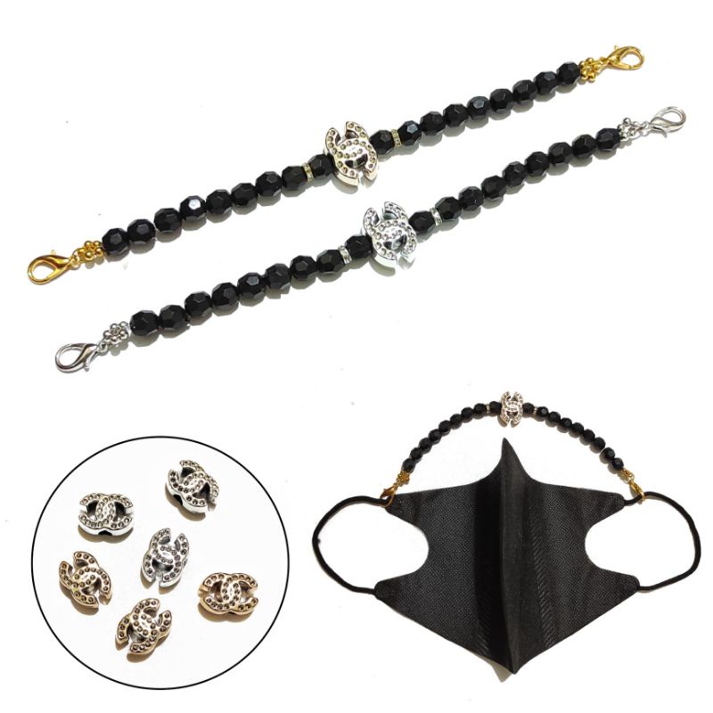 Hijab Mask Connector Strap Extender Kylie Black Bold Crystal Diamond ...