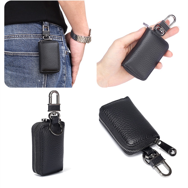 Top Layer Cowhide Leather Zipper Car Key Holder Motorcycle Mini Car Key ...