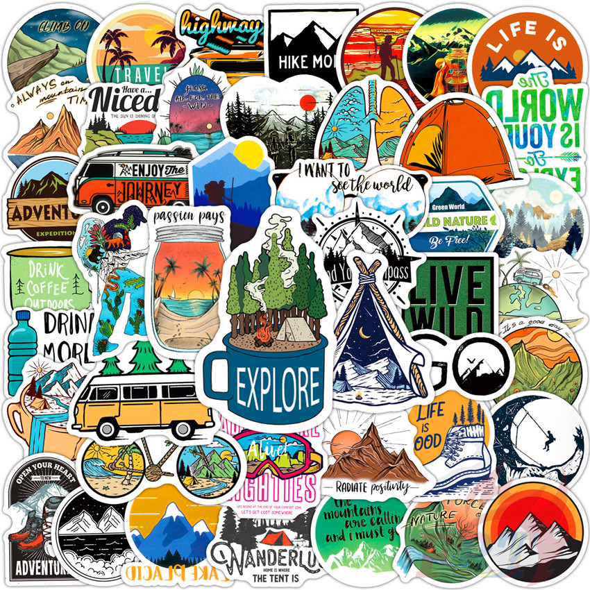 100Pcs/Set Outdoor Hiking Adventure Travel Series A Stickers DIY ...