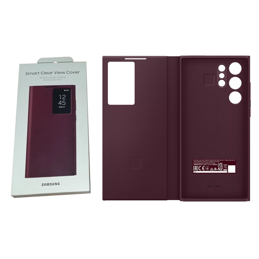 Samsung Official Galaxy S22 Ultra Smart Clear View Cover ( Burgundy ...